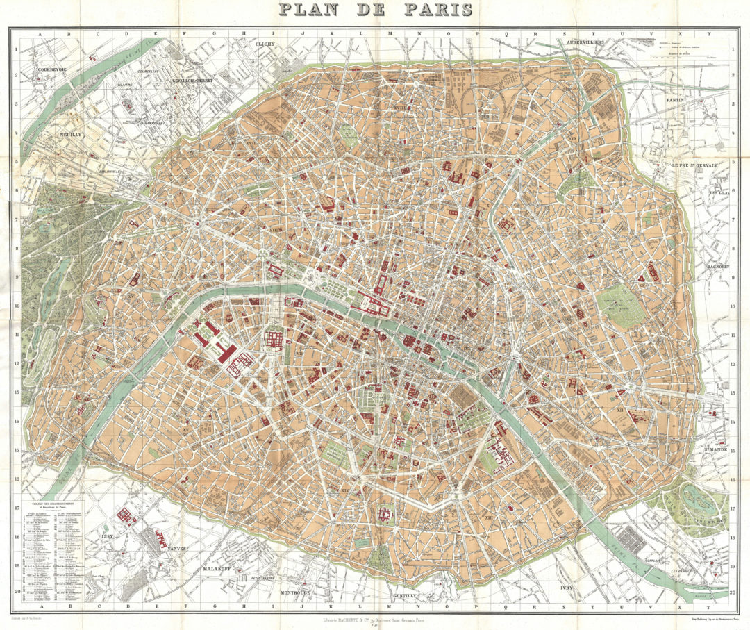 Old Map of Paris 1892